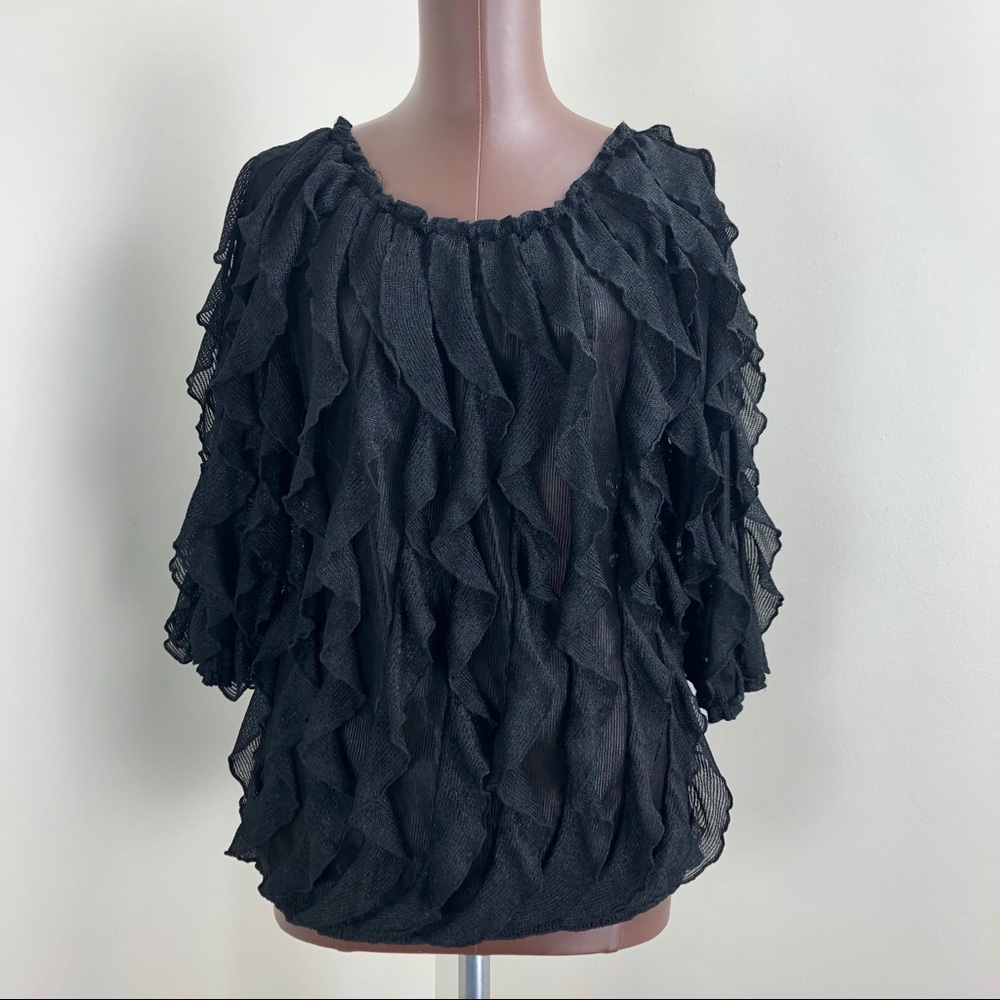 Lauren Michelle Black Sheer Ruffle Top - Gem